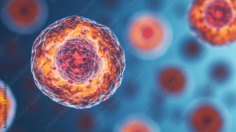 High-detail close-up of a cell nucleus during cytokinesis, microscopic ...