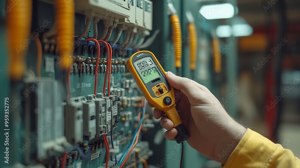 Electricity and electrical maintenance service Engineer hand holding AC ...