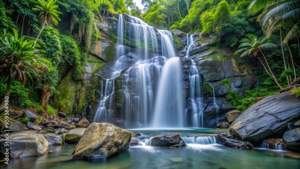 Waterfall cascading in El Yunque National Forest, Puerto Rico ...