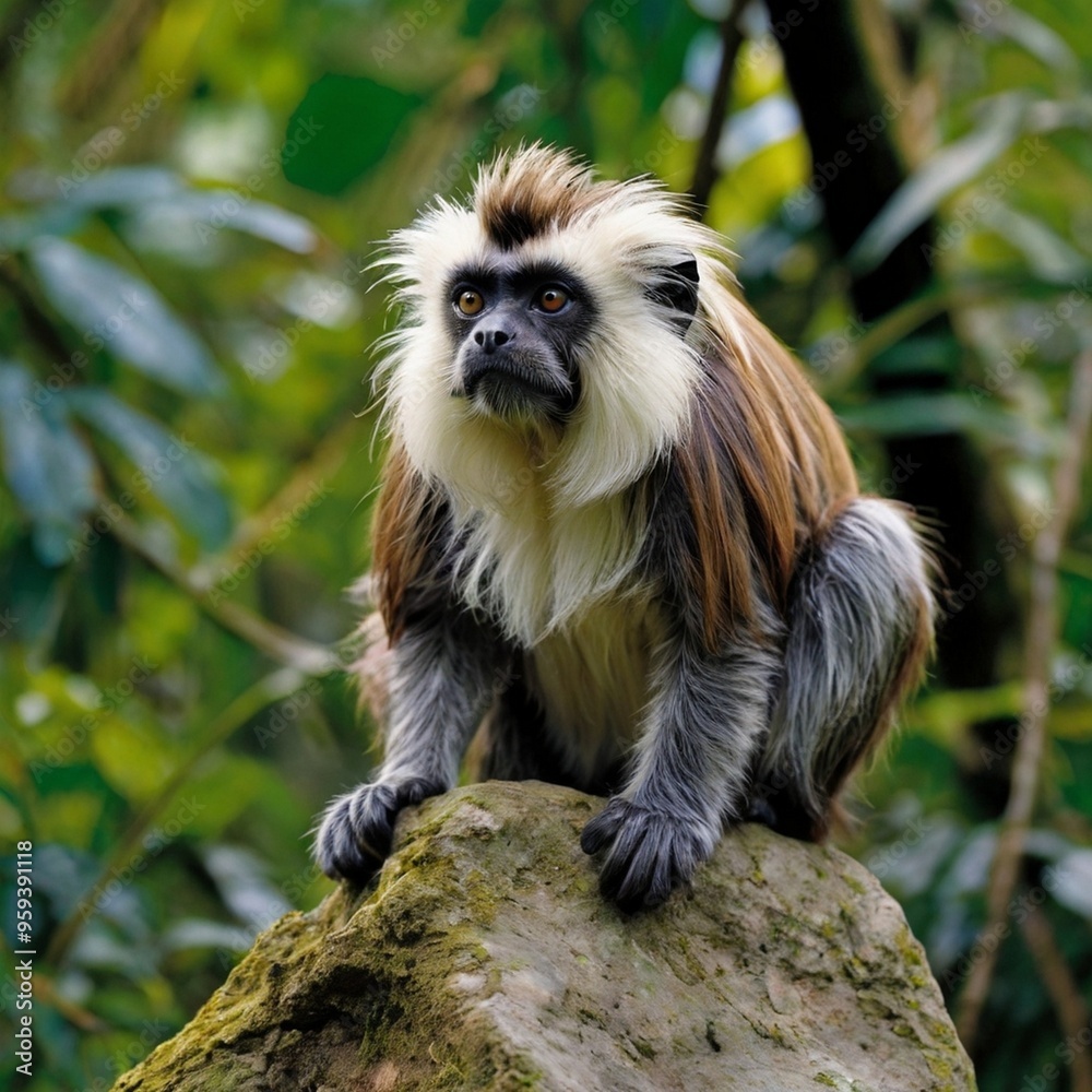 Beautiful Tamarin Monkey sitting on the rock in the forest HD wallpaper ...