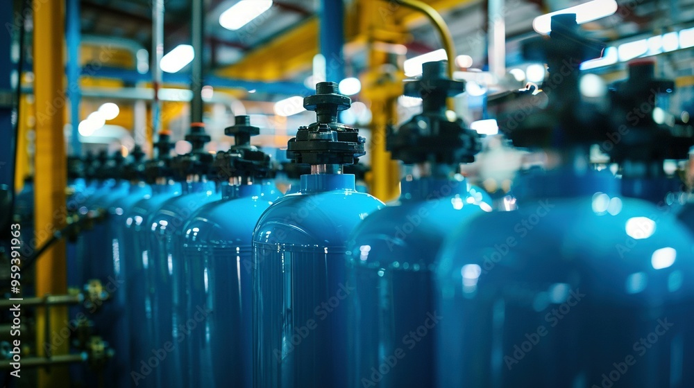 Blue Oxygen Tanks for Industry: Compressed Gas in an Oxygen Cylinder ...