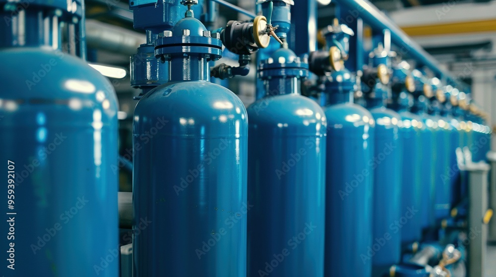 Blue Oxygen Tanks for Industry: Compressed Gas in an Oxygen Cylinder ...