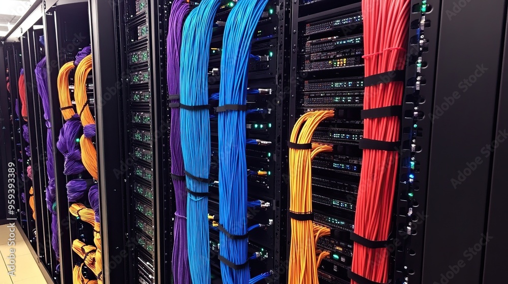 Computer Server Rack Cable Management: Depicts a well-organized ...