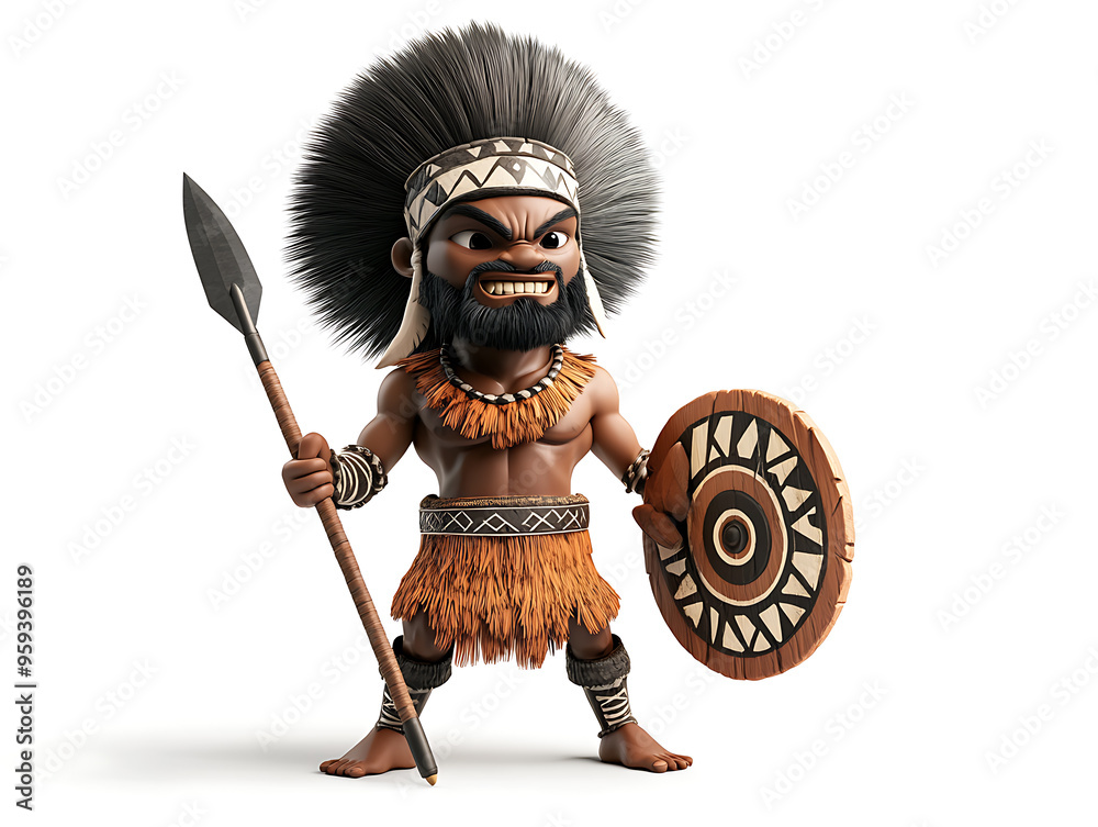 the South African Zulu warrior Shaka, holding a spear and shield, with ...
