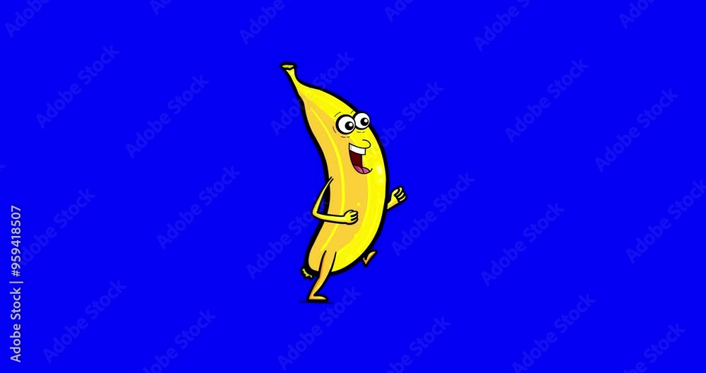 Walking cartoon banana bluebox singing. Cute animated yellow with black ...