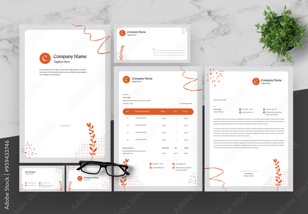 Gray and Orange Stationery Set Stock Template | Adobe Stock