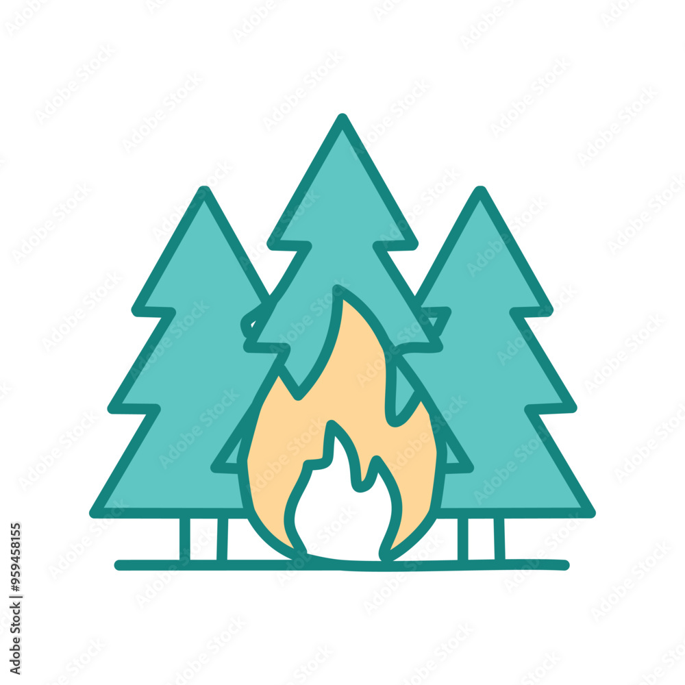 Forest fire icon. Illustration of a wildfire in a forest, representing ...