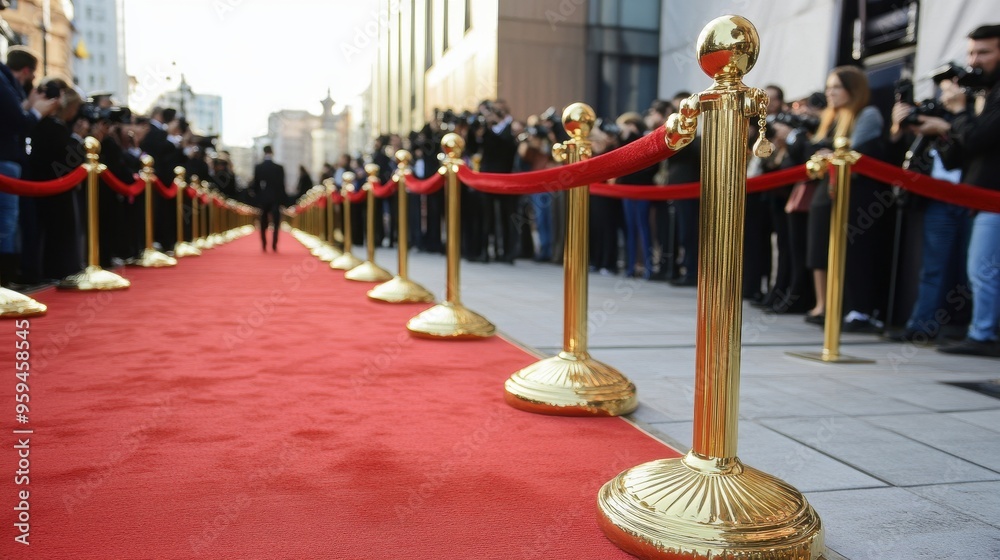 Celebrity guests walk the red carpet at a prestigious film premiere ...
