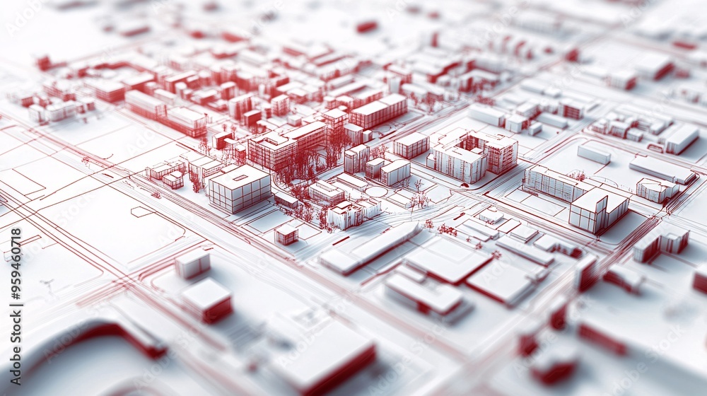 A detailed, technical blueprint showcasing urban planning and city ...