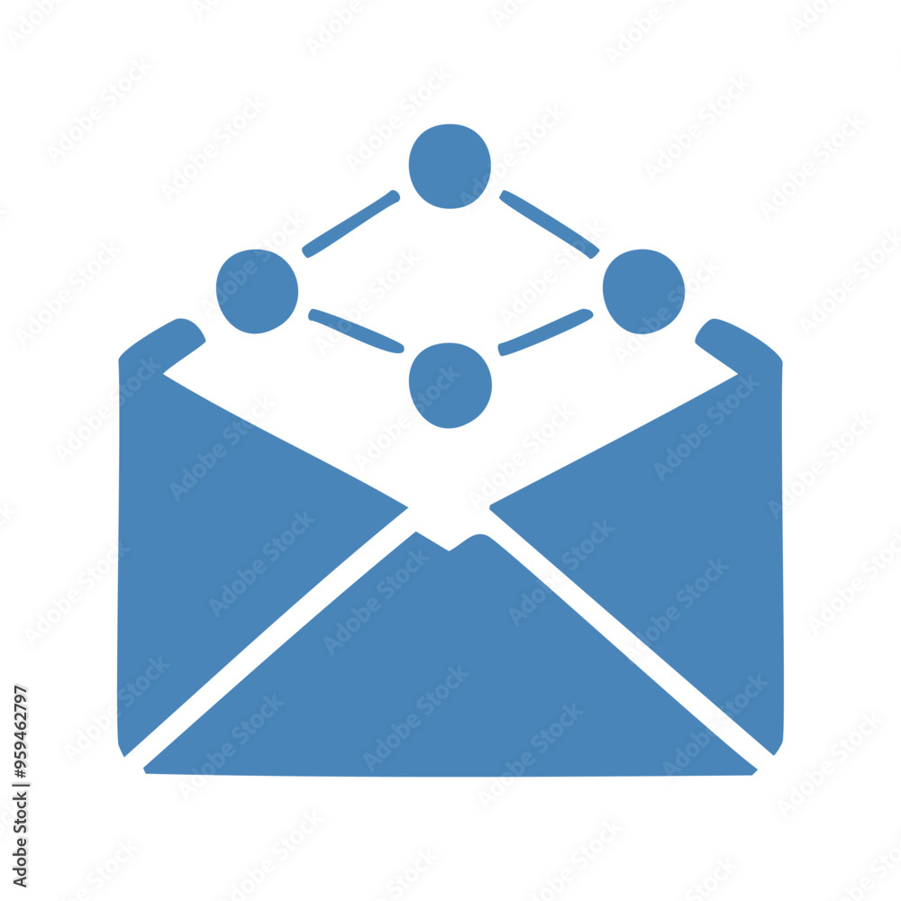 Connected email icon. Blue email icon with connected circles ...