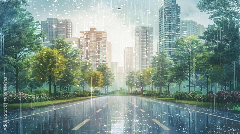 07250736 79. Artistic 2D cityscape with a public garden designed in ...