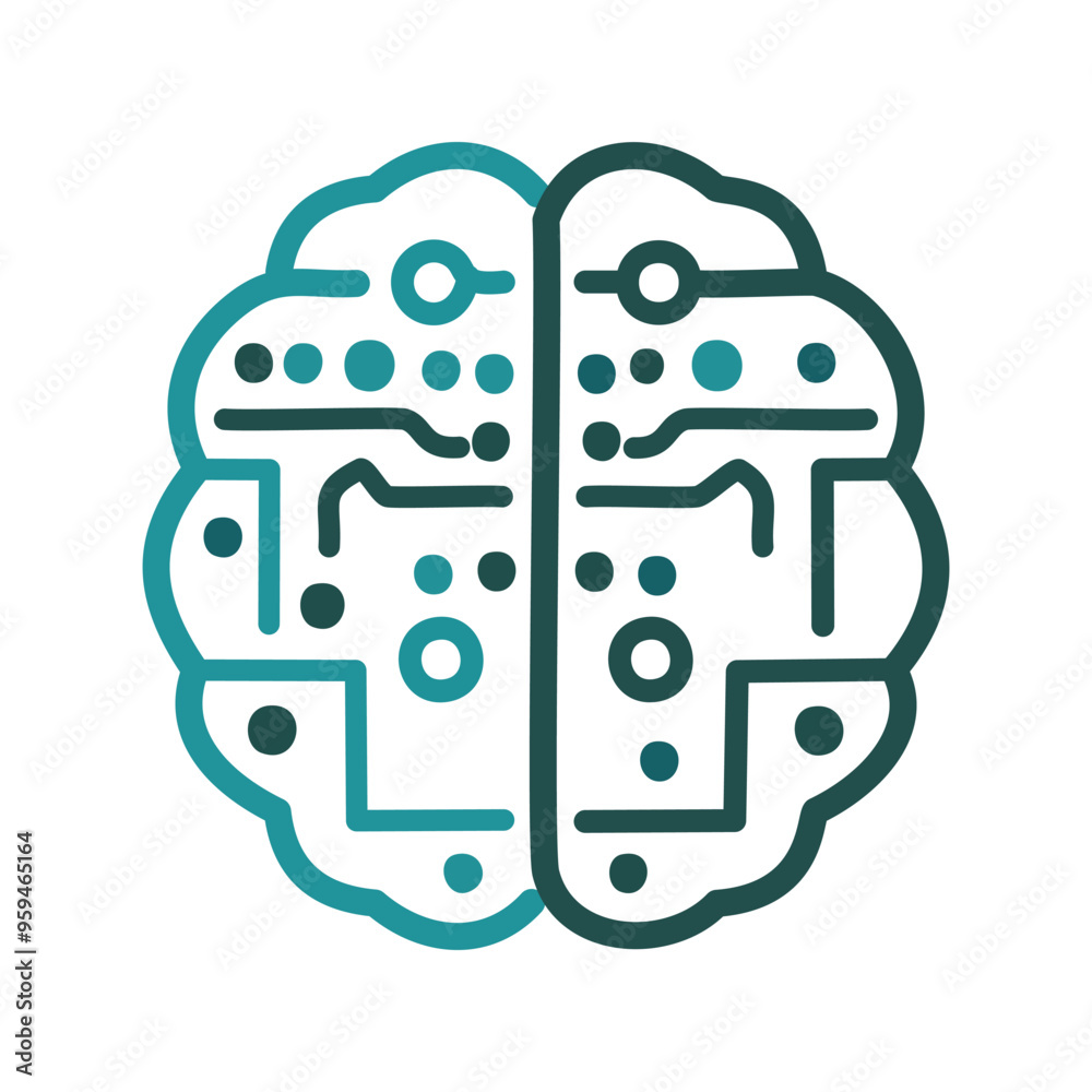 Digital brain icon. Abstract brain illustration with circuit design ...
