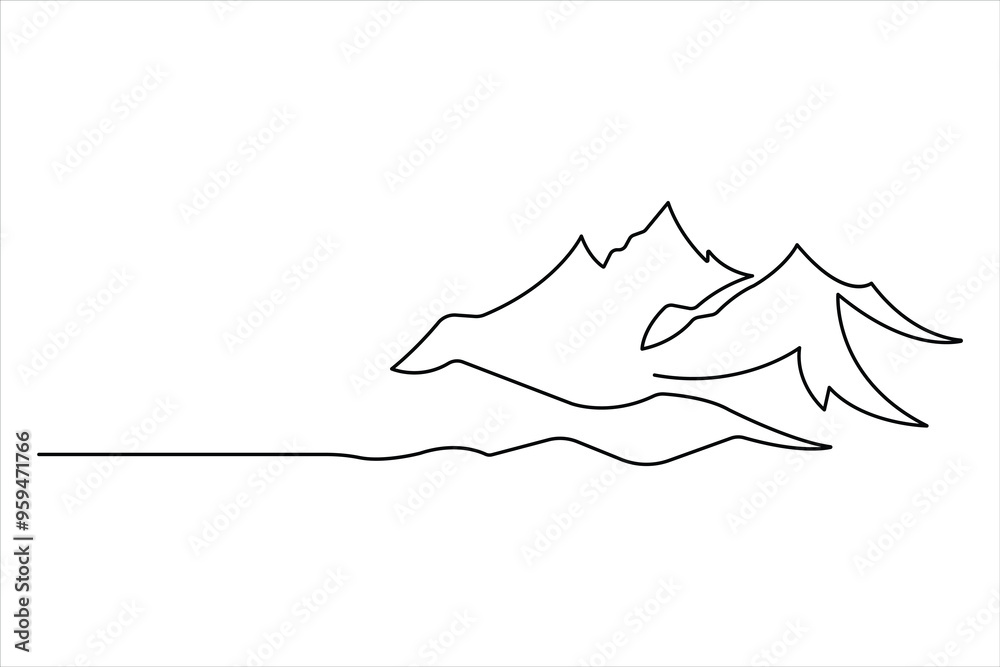 Poster One continuous line drawing of mountain design outline vector ...