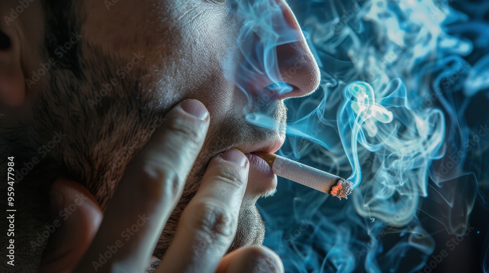 Man Smoking. Young masculine guy holding cigarette in hand with tobacco ...