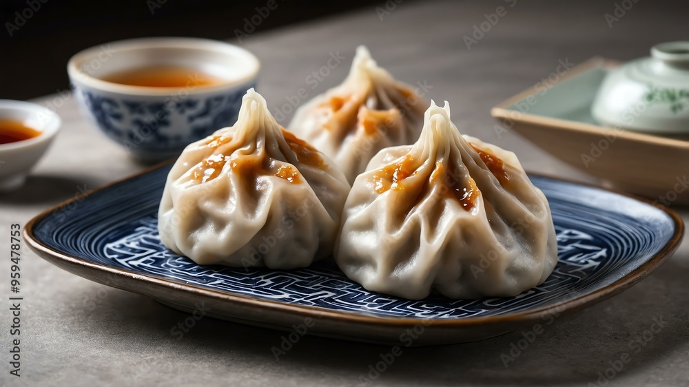 chinese dim sum dish xiao long bao isolated on an aesthetic plating ...