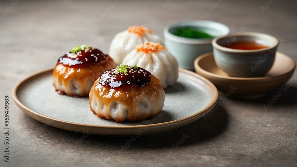 chinese dim sum dish char siu bao isolated on an aesthetic plating ...