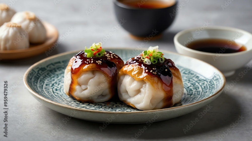 chinese dim sum dish char siu bao isolated on an aesthetic plating ...