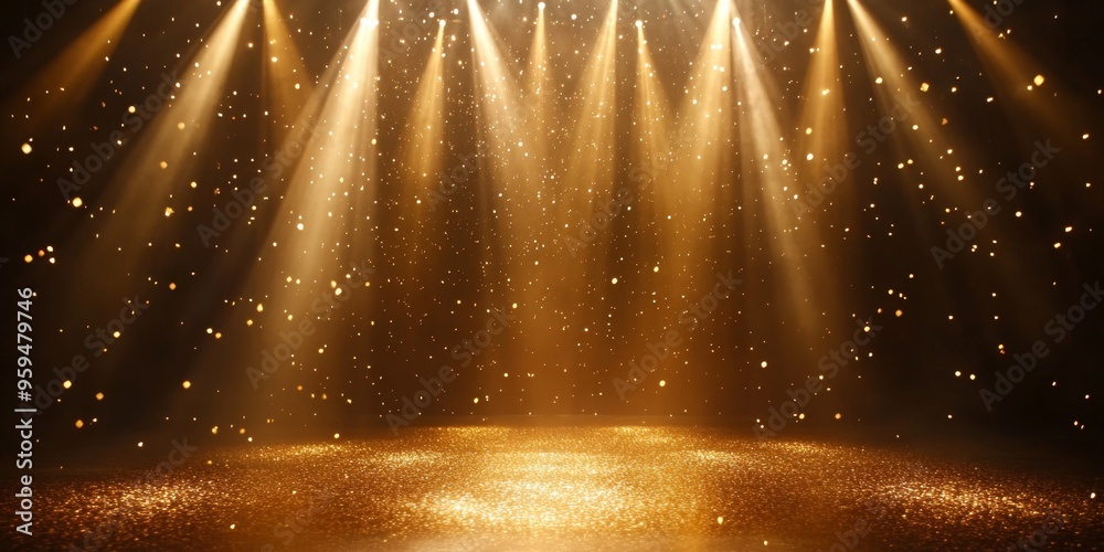 Glittering Golden Stage Curtain Rises: Abstract Luxury Opening Ceremony ...