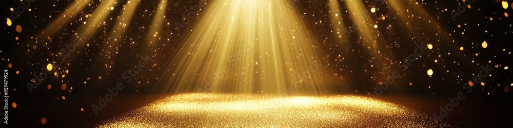 Glittering Golden Stage Curtain Rises: Abstract Luxury Opening Ceremony ...
