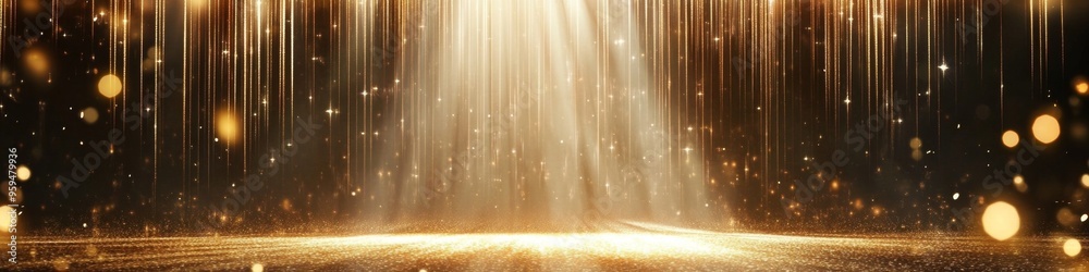 Glittering Golden Stage Curtain Rises: Abstract Luxury Opening Ceremony ...
