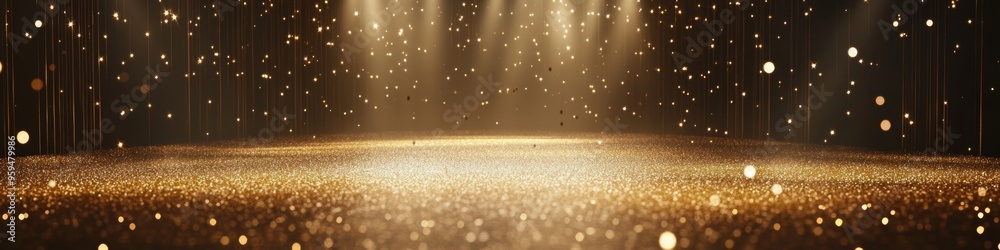 Glittering Golden Stage Curtain Rises: Abstract Luxury Opening Ceremony ...