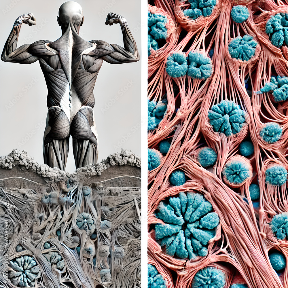 3D showing gradual degeneration of muscle tissue in elderly individuals ...