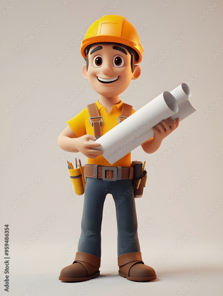 3D Animated Cartoon Character Dressed as a Confident Construction ...