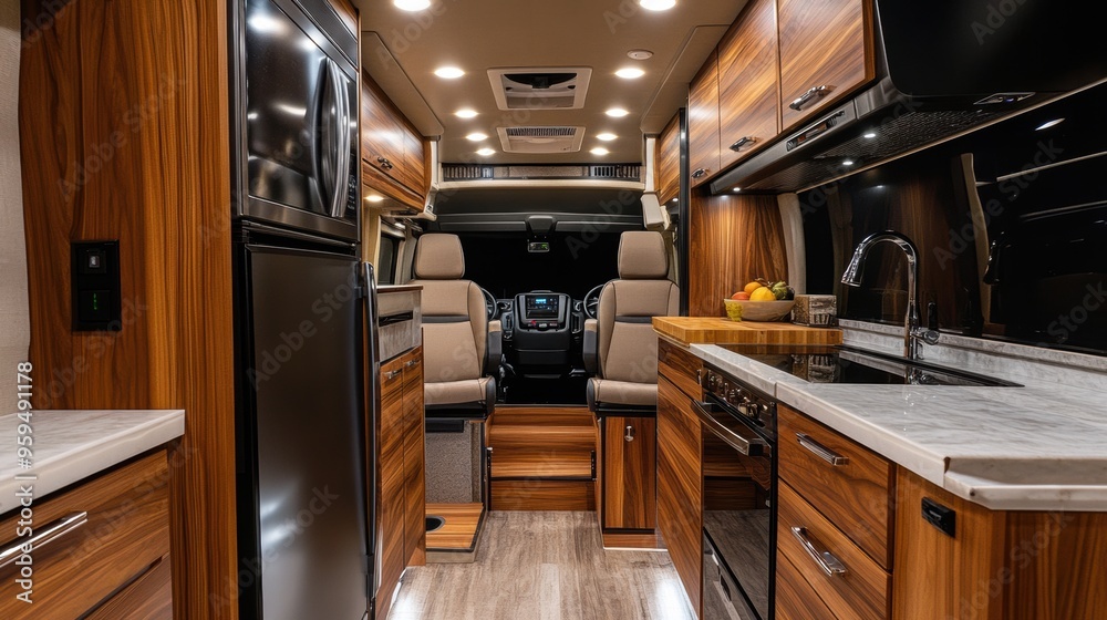 Cozy and Compact Modern Van Interior with Fully Equipped Kitchen and ...