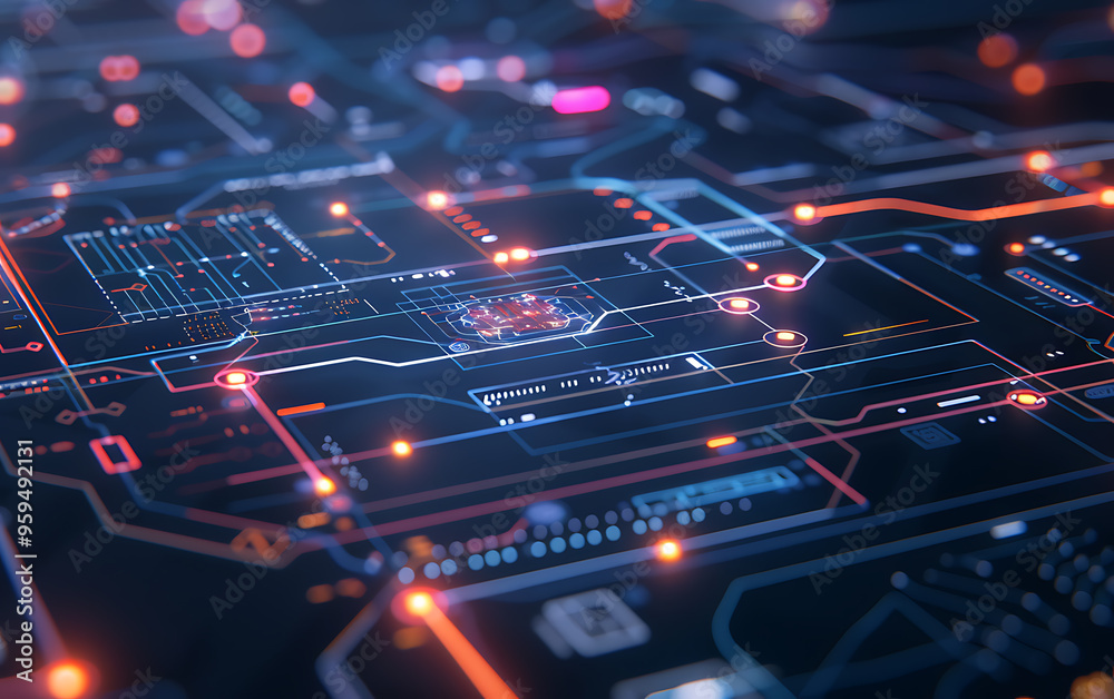 A digital interface showcasing a flowchart of linked processes ...