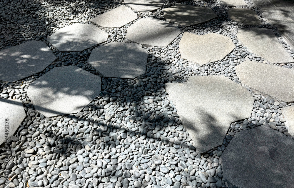 Natural grey pebble stones with random cut cobblestone slab on the ...