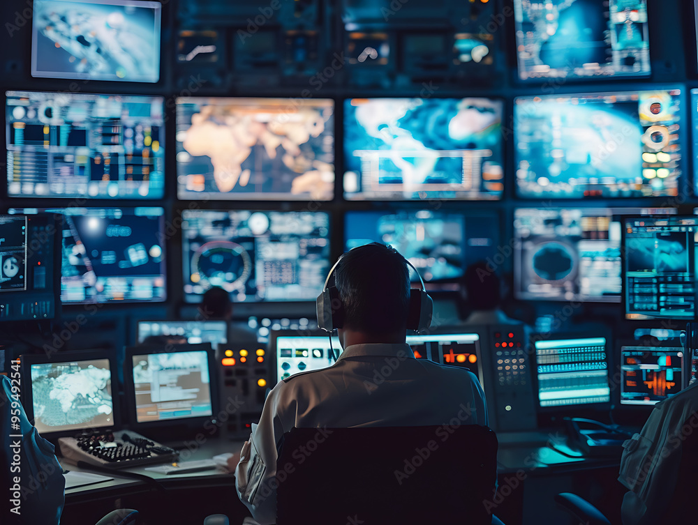 State-of-the-Art Satellite Control Room with Engineers Monitoring ...