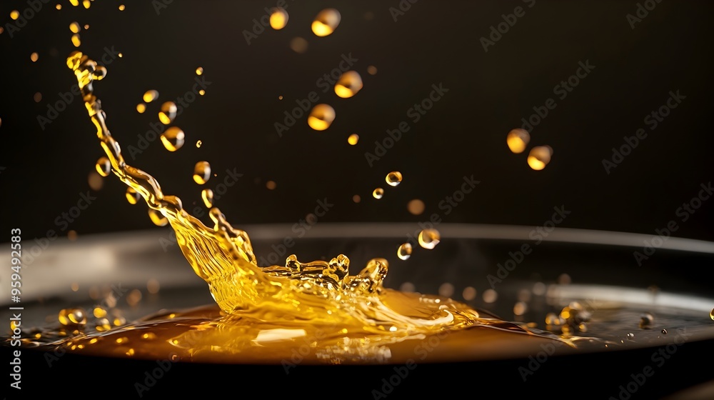 Splashing oil droplets creating abstract dynamic patterns as they leap ...