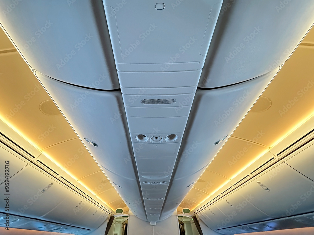 Photo of an aircraft type Boeing 787 dreamliner interior design. Seen ...
