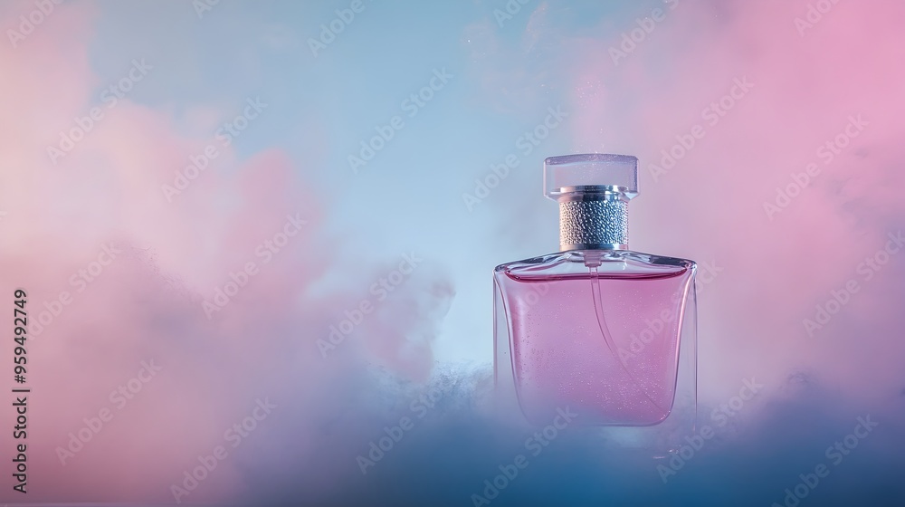 A photograph of a splash of perfume misting into the air creating a ...