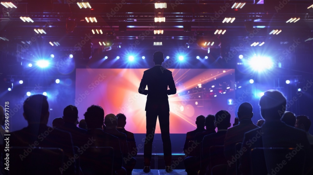 Imagine a CEO standing on a stage, making a major announcement to a ...