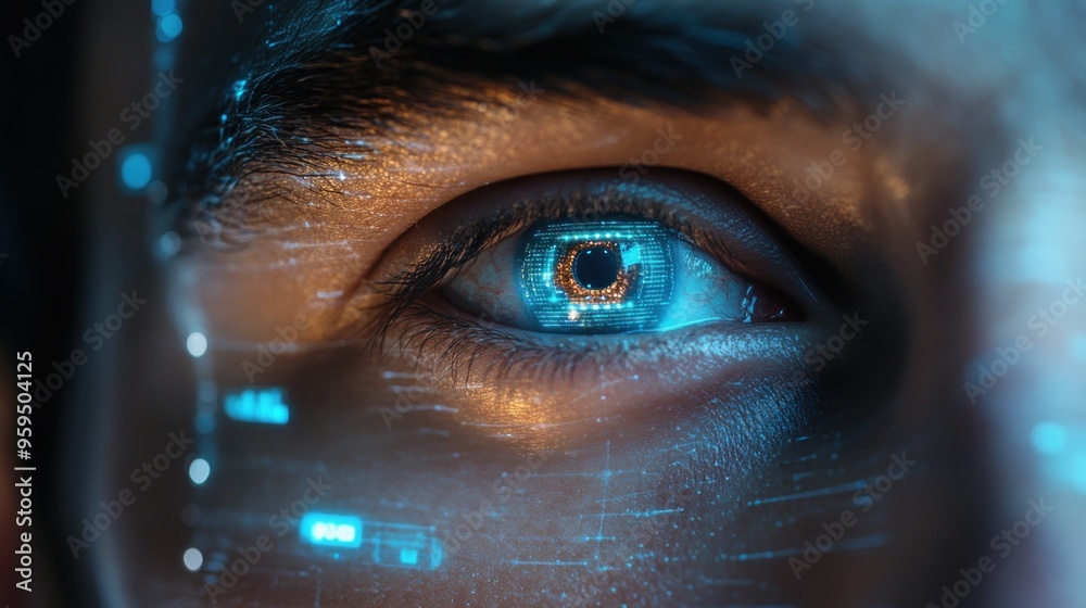 Illustration of Face ID or futuristic identity identification, security ...