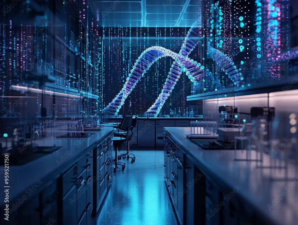 High-resolution holograms of DNA sequences floating above lab desks in ...