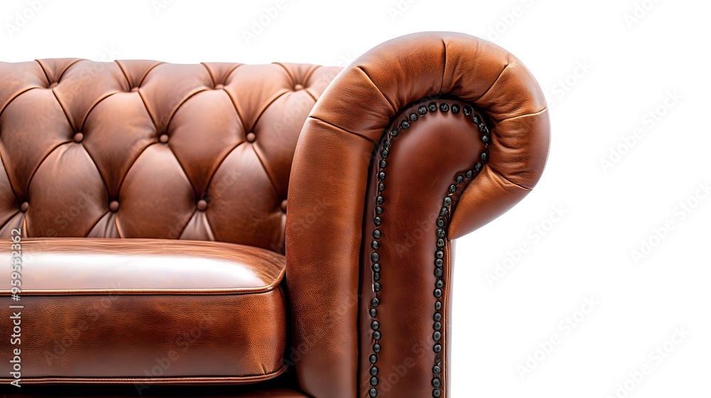 High-quality brown leather armchair isolated on white background ...