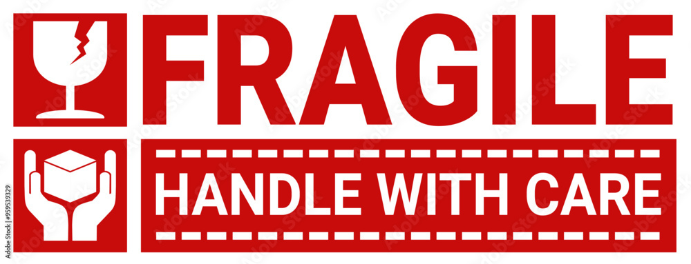 sticker fragile handle with care, red fragile warning label with broken ...