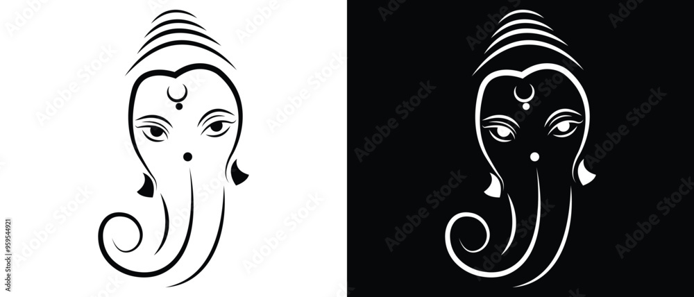 Lord Ganesh line art - Ganesh Face art - Ganesh Chaturthi - Ganapati ...
