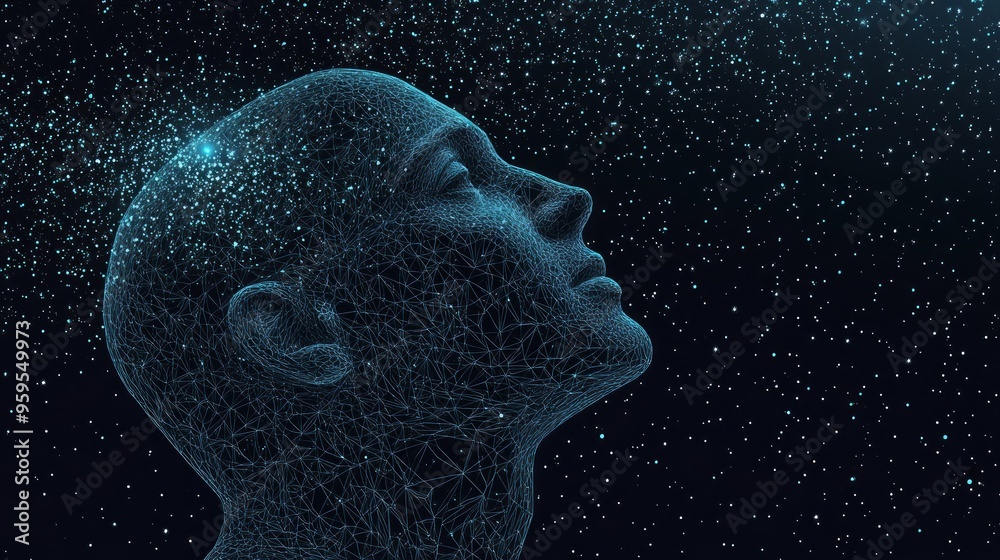 classic proportion man low poly wireframe. Abstract mash line and point ...