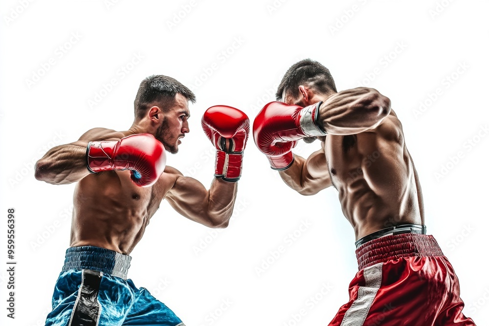 photoshot of boxers facing forward in a punching pose. muay thai boxer ...