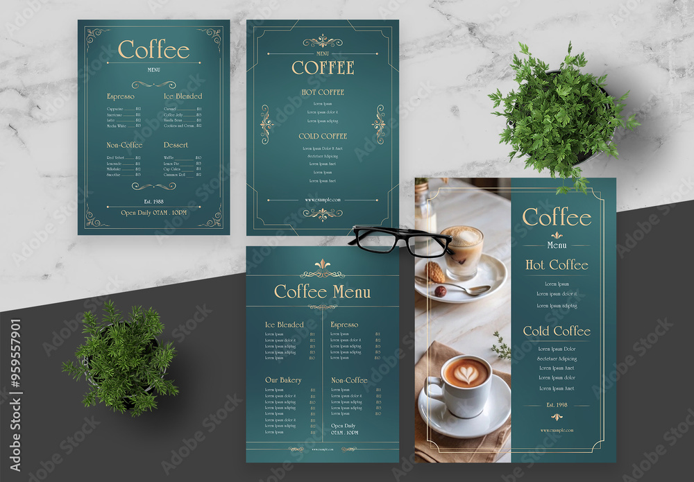 Green Gradient And Gold Coffee Menus Stock Template | Adobe Stock