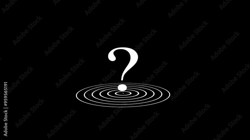 Question mark icon with radio waves signal animation on a black ...