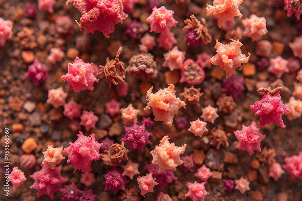 Close-up of soil particles under a microscope, revealing bacteria of ...