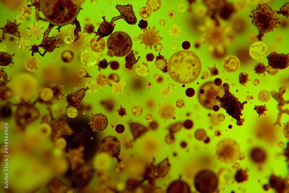 Close-up of soil particles under a microscope, revealing bacteria of ...