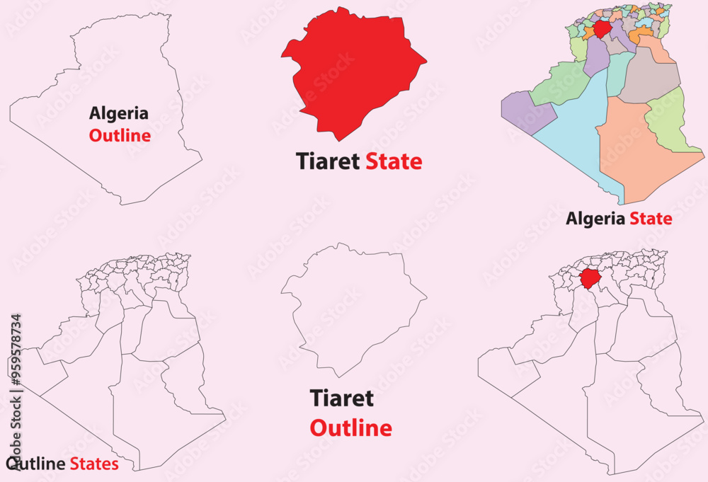 Tiaret map vector of Algeria, Tiaret line map, Tiaret with city map ...