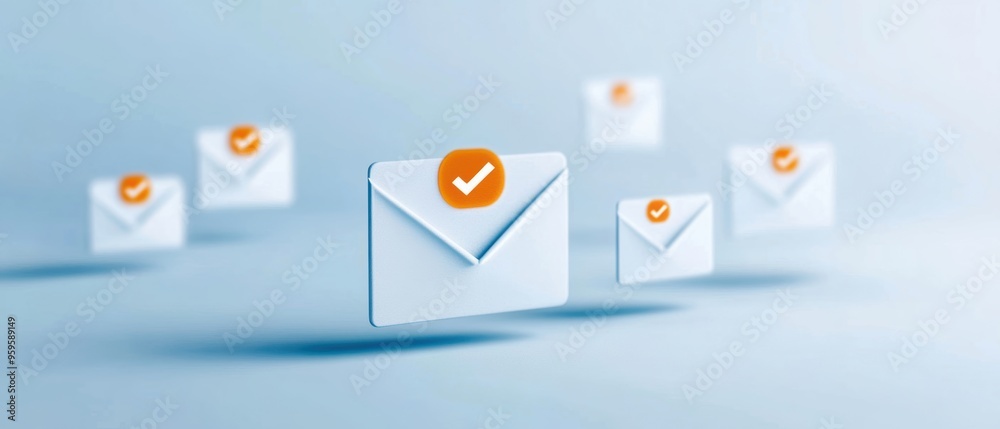 Illustration of email icons with check marks, symbolizing successful ...