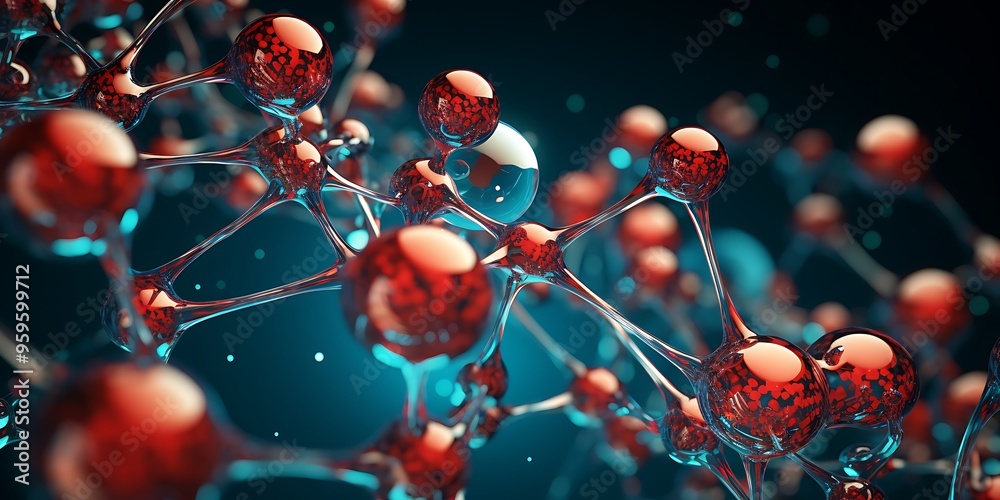 Artistic 3D representation of a molecule with interconnected spheres ...