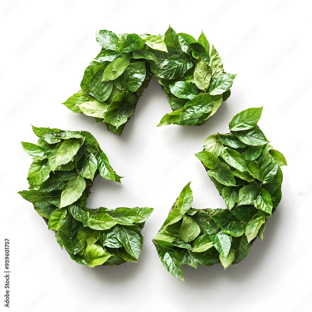 Green Recycling Symbol with Leaves: A classic recycling triangle symbol made of green leaves to ...